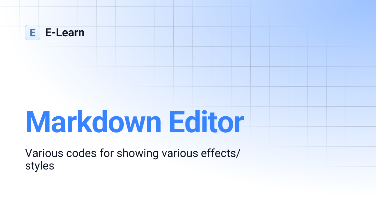 Markdown Editor | E-Learn